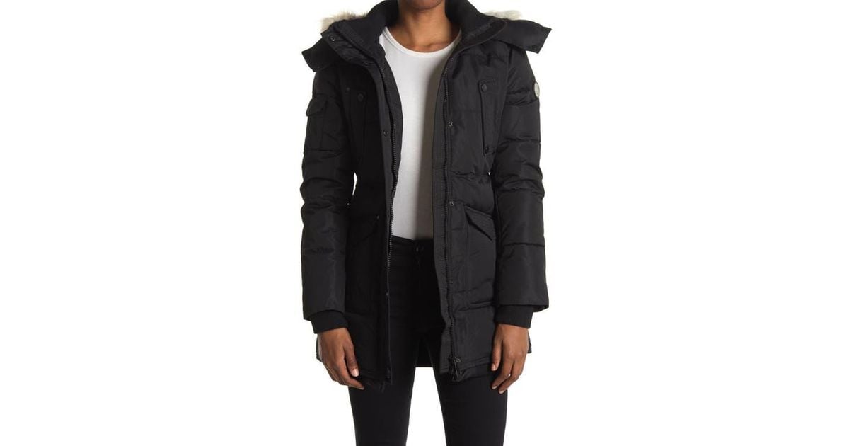 Noize Astrid Heavyweight Faux Fur Trim Jacket in Black | Lyst
