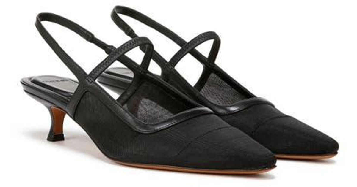 Vince Venice Slingback Pointed Toe Kitten Heel Pump in Black | Lyst