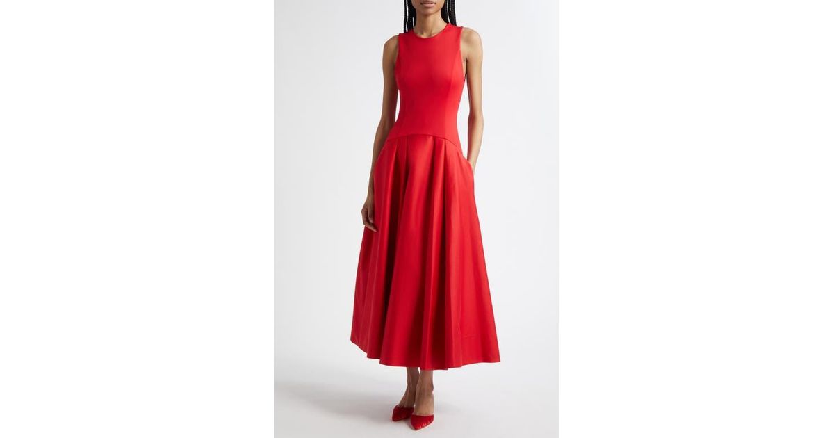 Alice + Olivia Adley Sleeveless Drop Waist Maxi Dress in Red | Lyst