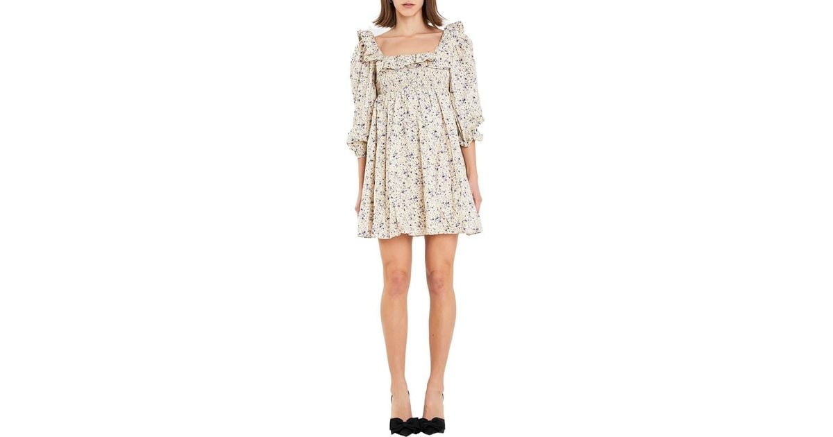 English Factory Square Neck Ruffle Minidress in Natural | Lyst