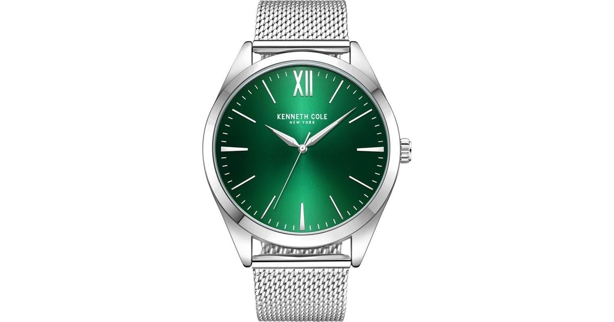 Kenneth Cole Three Hand Quartz Mesh Strap Watch, 44Mm in Green for Men ...