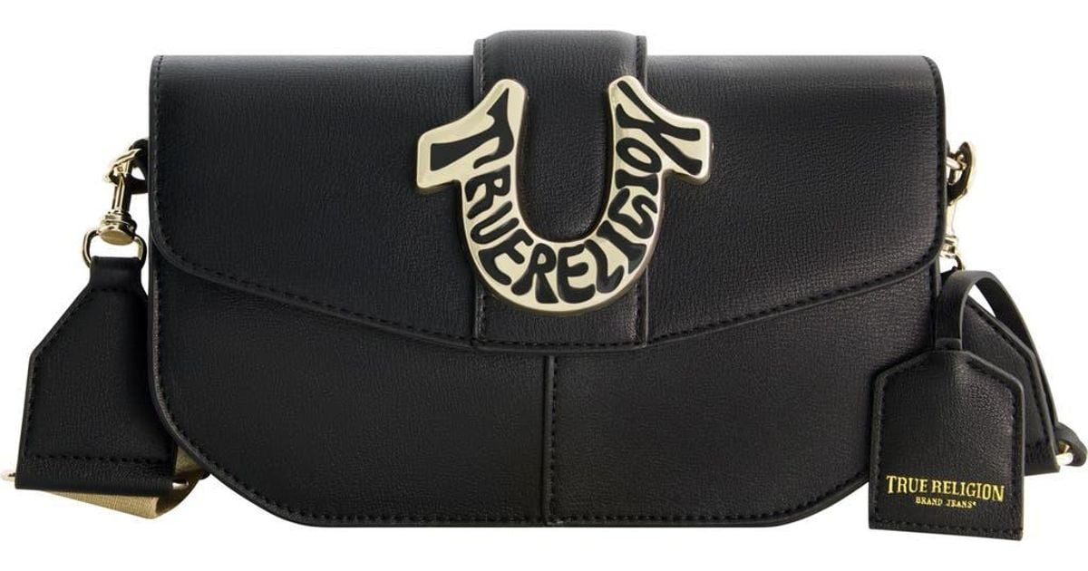 True Religion Logo Horseshoe Crossbody Bag in Black | Lyst
