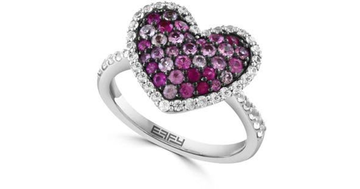 Effy Sterling & Sapphire Heart Ring in Pink | Lyst