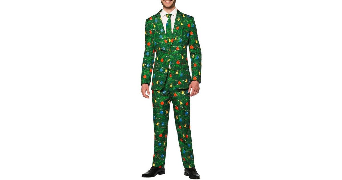 Opposuits Christmas Tree Light-Up Trim Fit Suit & Tie in Green for Men ...