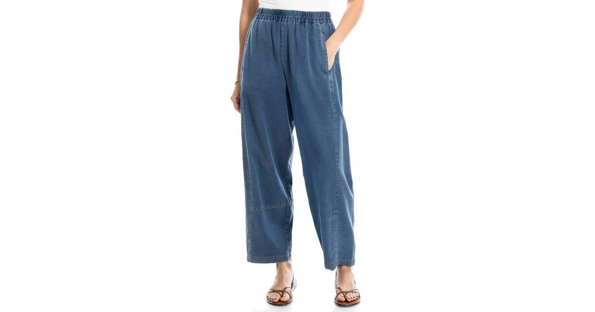 Max Studio Pique Barrel Leg Ankle Pants in Blue | Lyst