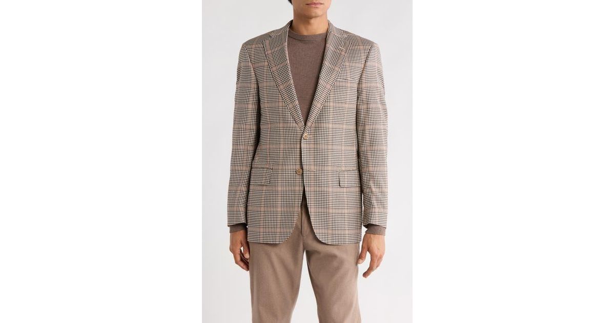 Heritage Gold Windowpane Wool & Silk Blend Sport Coat in Brown for Men ...