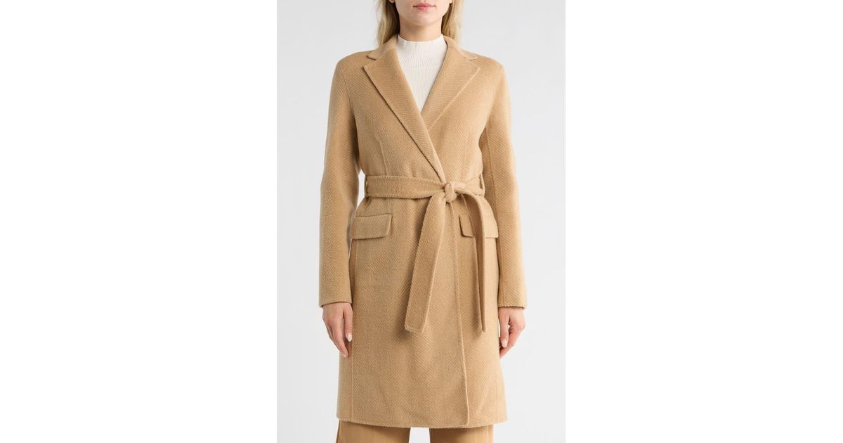 Theory Chevron Belted Wool Coat in Natural | Lyst