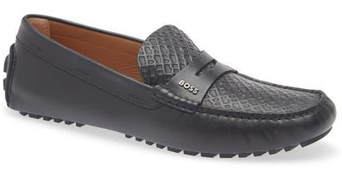 BOSS Driver Penny Loafer in Gray for Men | Lyst