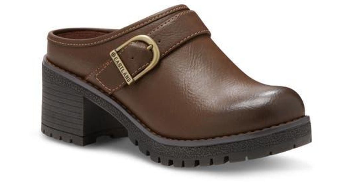 Eastland Nola Block Heel Lug Sole Clog in Brown | Lyst