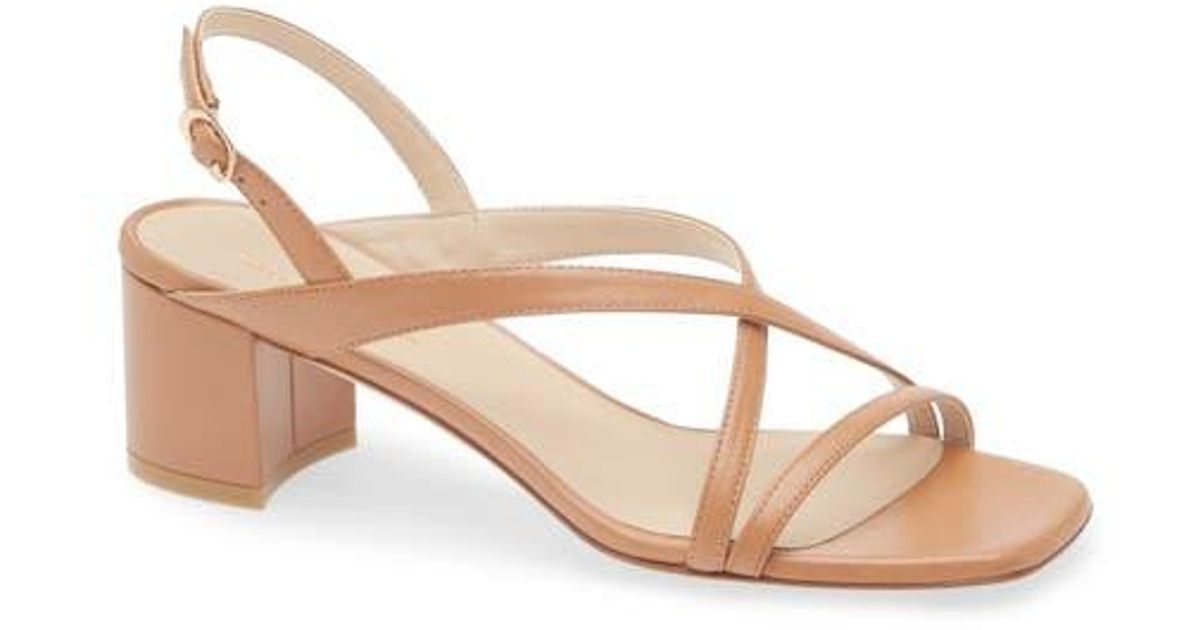 Stuart Weitzman Oasis 50 Block Heel Sandal in Natural | Lyst