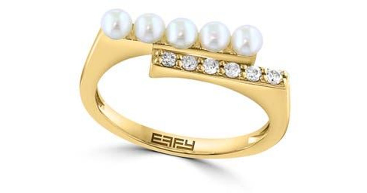 Effy Diamond & Freshwater Pearl Double Row Ring in Metallic | Lyst