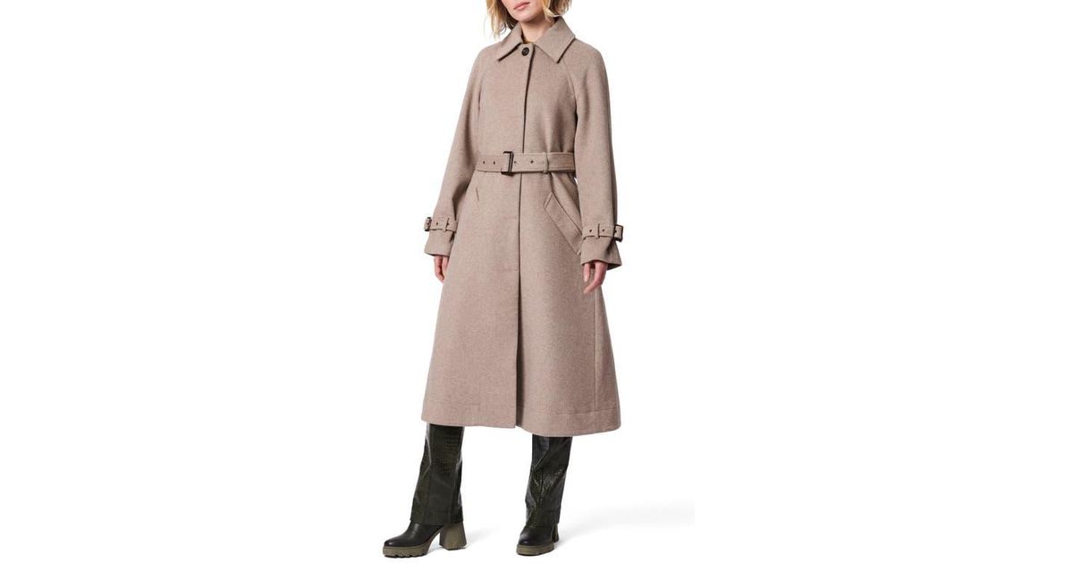 Bernardo Belted Wool Blend Melton Coat in Natural | Lyst
