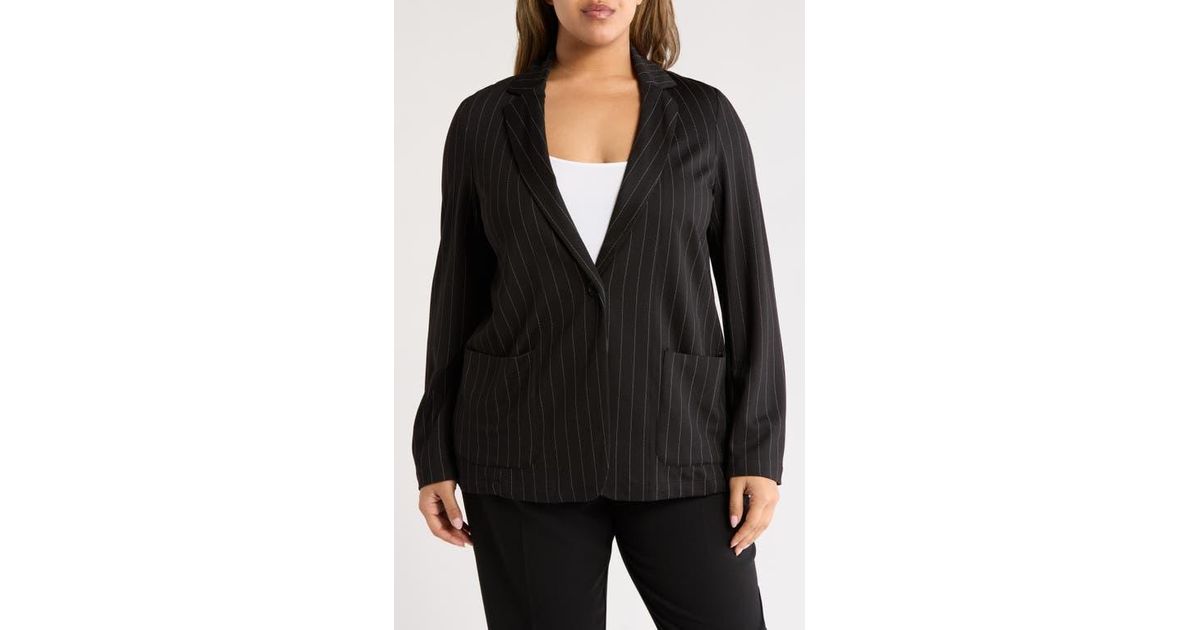 Max Studio Pinstripe Double Knit Blazer in Black | Lyst