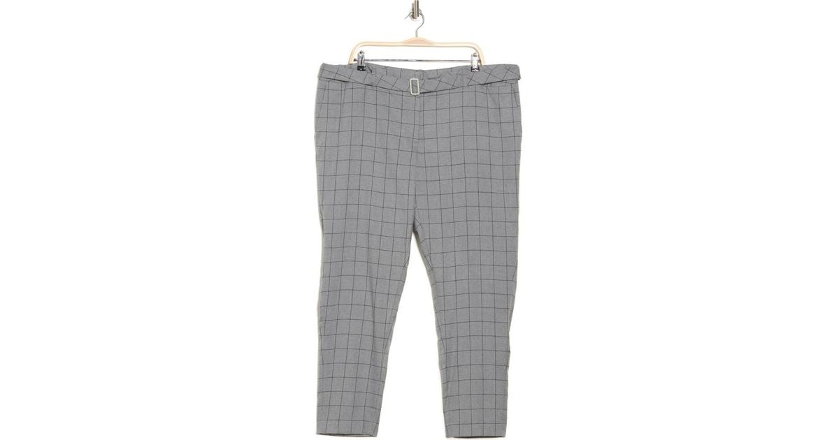 Calvin Klein Belted Windowpane Check Crop Pants in Gray | Lyst