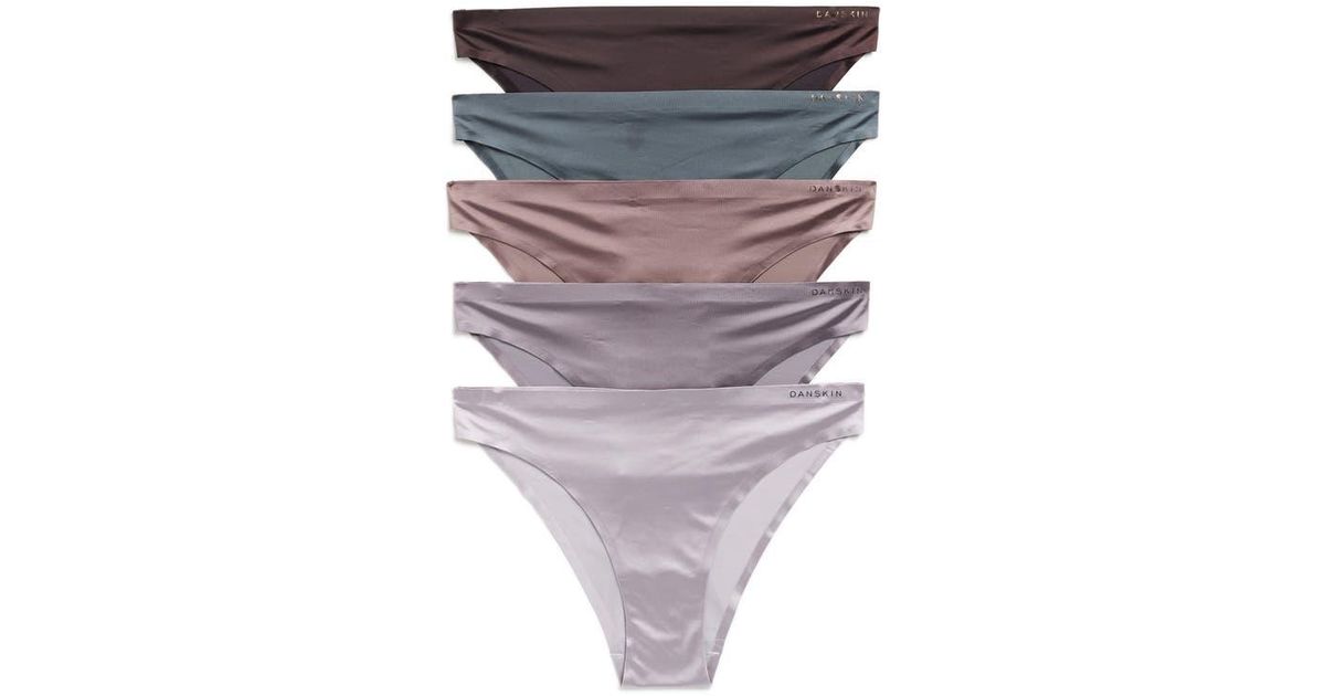 Danskin Assorted 5-Pack Shiny Cheeky Bikini Briefs in Gray | Lyst