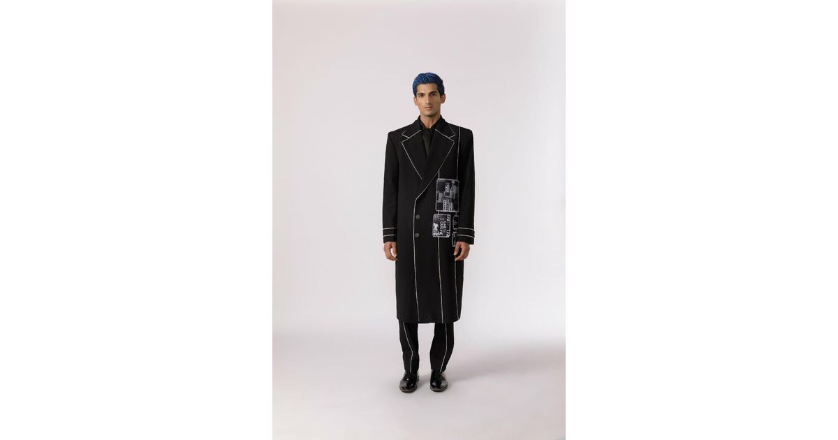 Line Outline Streamlined Patchwork Trench in Black | Lyst