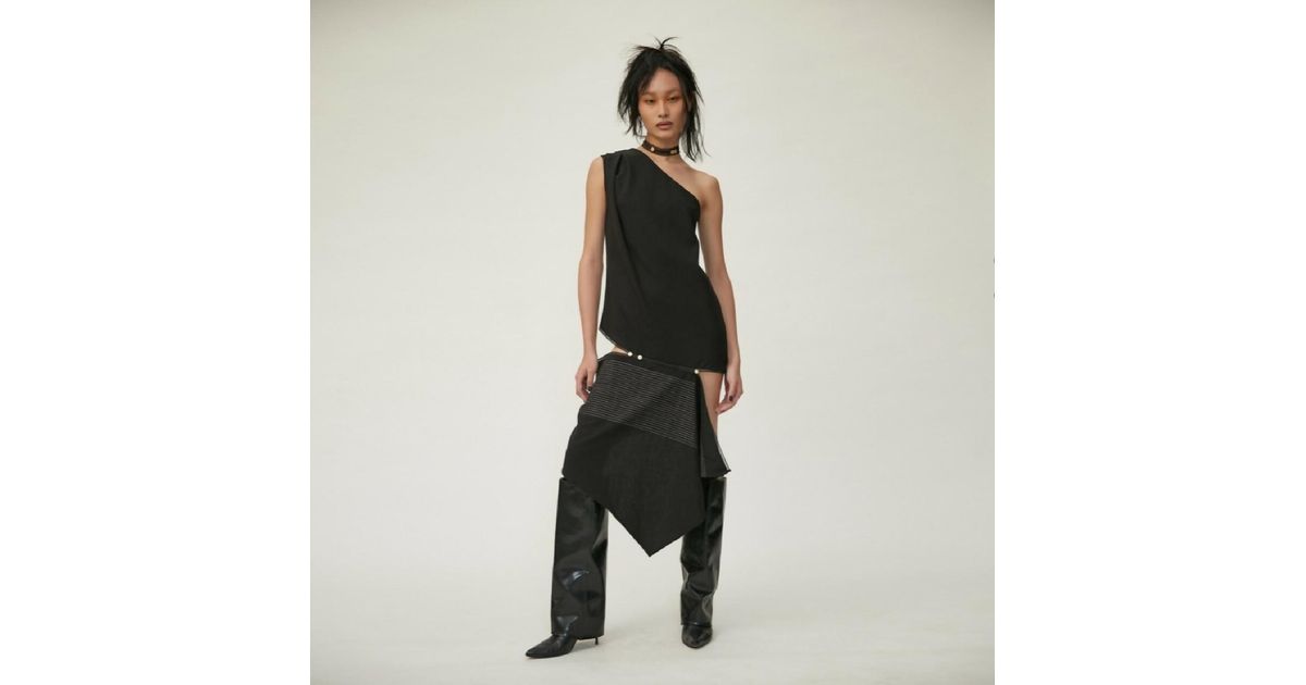 JENN LEE One-shoulder Ring Zipper Black Dress | Lyst