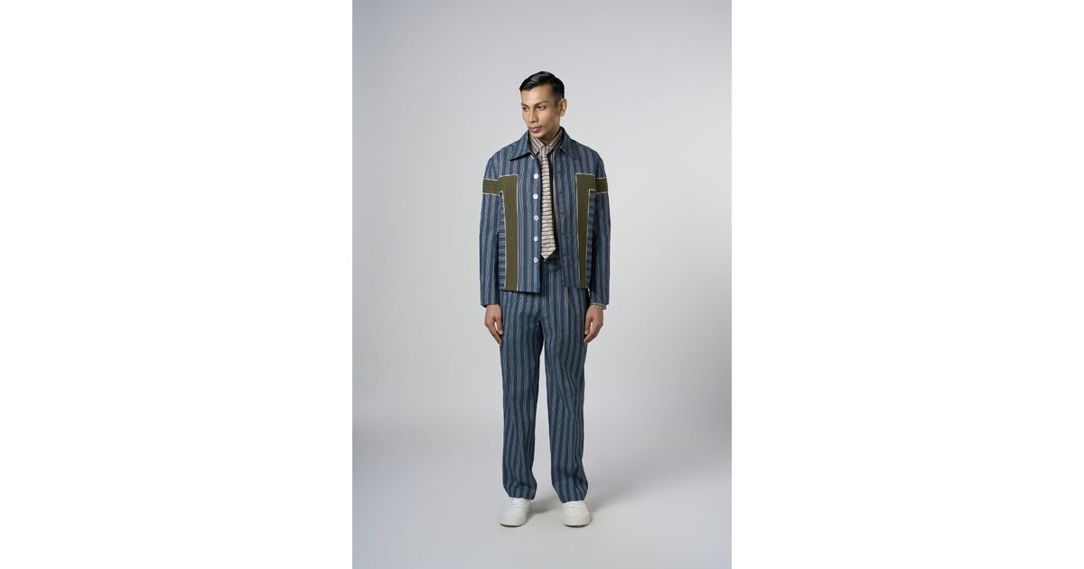 Line Outline Structure Striped Denim Jacket in Blue | Lyst