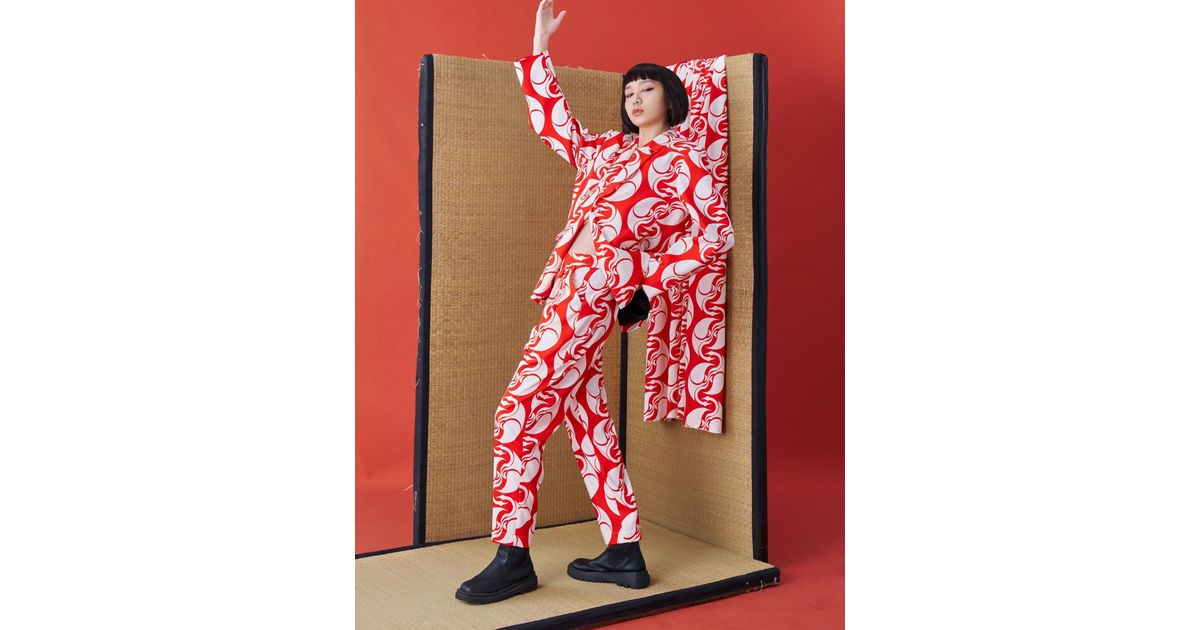 INF Japanese Print Suit Jacket in Red | Lyst