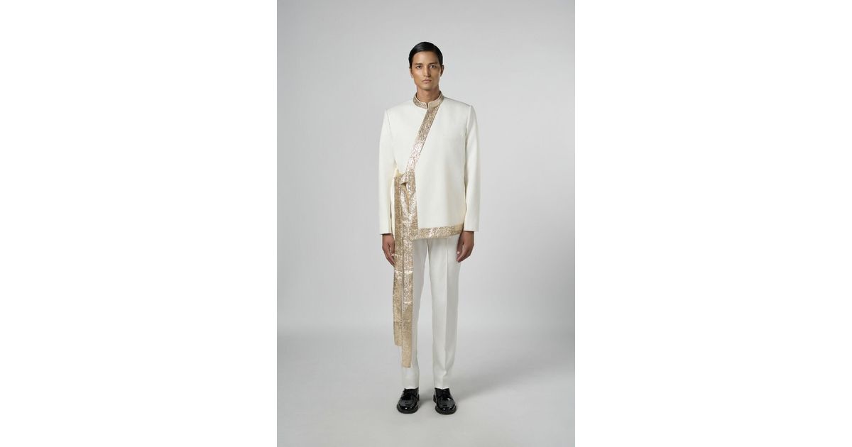 Line Outline Gold Pitta Wrap Jacket in White | Lyst