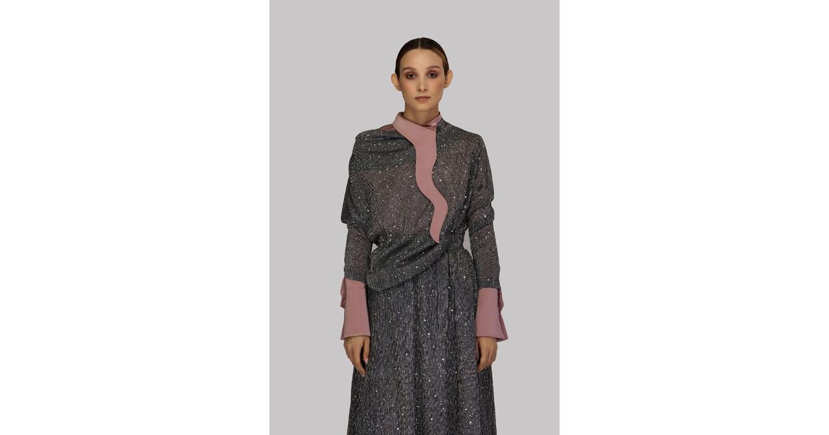 Julia Allert Brand Silver Glitter Set - Pleated Skirt And Drape Top in Gray | Lyst