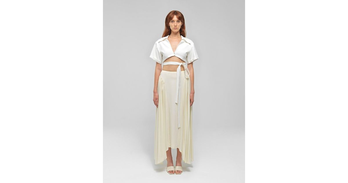 Maet Studio Ysabell Cream Pleated Midi Skirt in White | Lyst