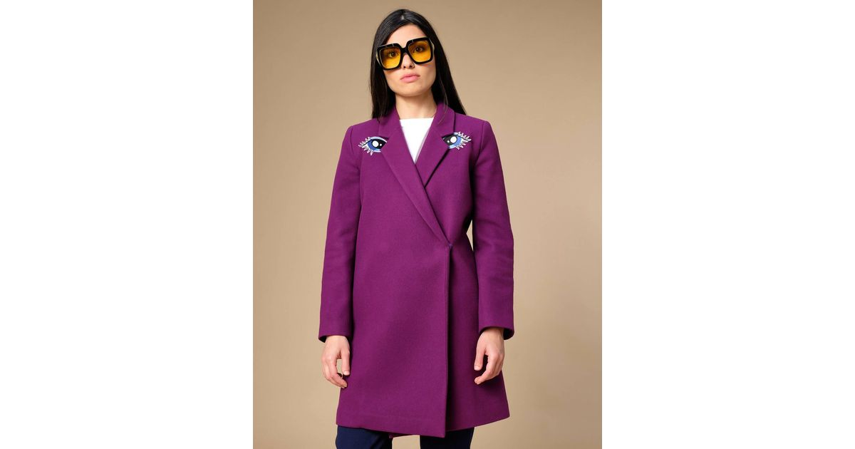 StillSveta Purple Wool Coat With Blue Eyes Embroidery | Lyst