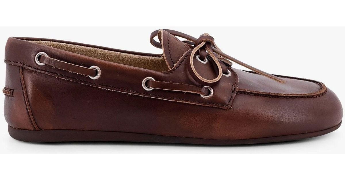 Miu Miu Leather Loafers With Lettering Logo in Brown | Lyst UK