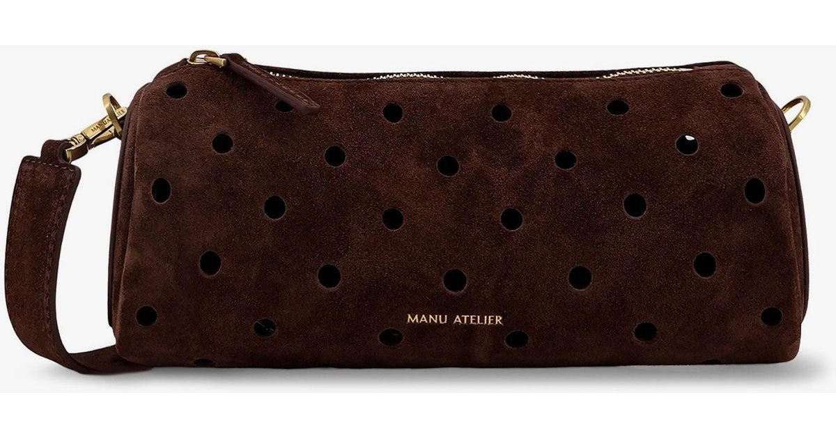 MANU Atelier Mini Cylinder Suede Crossbody Bag in Brown | Lyst