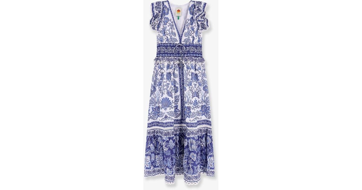 FARM Rio Shell Garden Cotton Long Dress in Blue | Lyst UK
