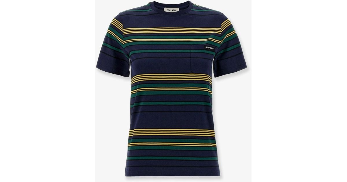 Miu Miu Cotton T-Shirt With Striped Pattern in Blue | Lyst UK