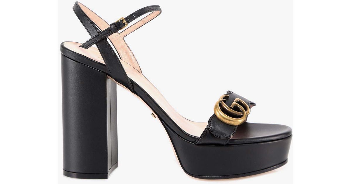 Gucci Platform Sandal With Double G in Black | Lyst