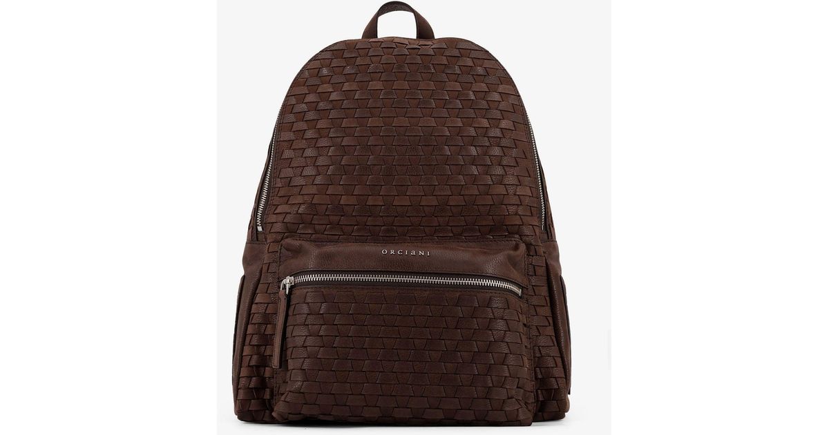 Orciani Leather Backpack With Intrecciato Motif in Brown for Men | Lyst