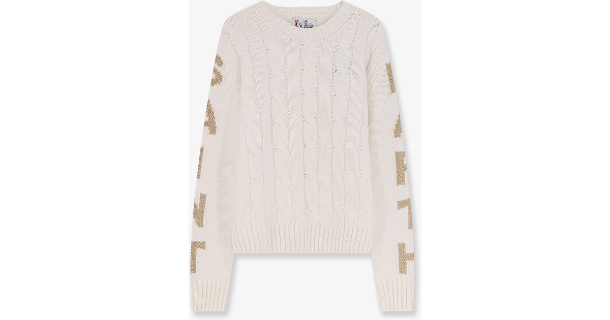 MC2 Saint Barth Malmo Wool Blend Cable Knit Sweater in White | Lyst UK