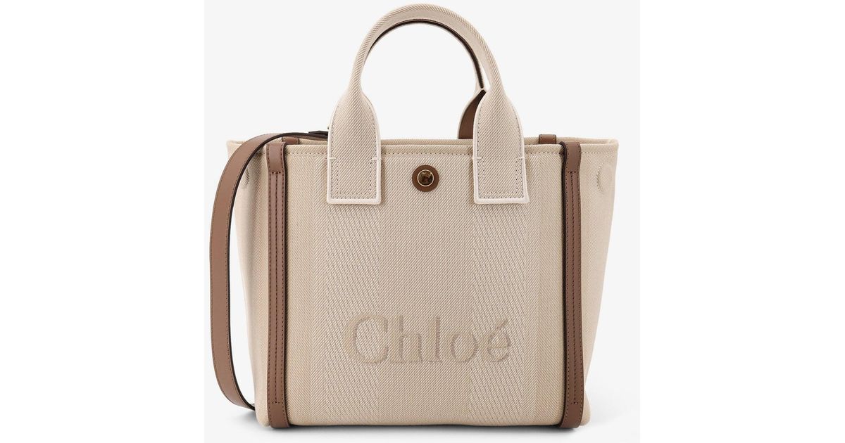Chloé Chloé Carry Canvas Shoulder Bag With Logo Embroidery in Natural ...