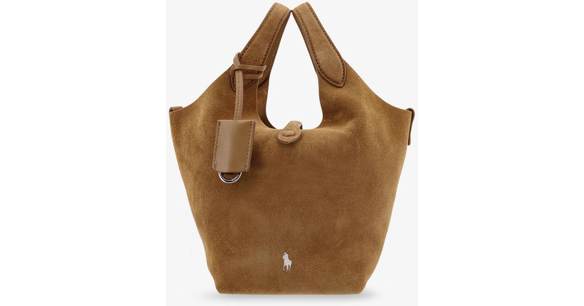 Polo Ralph Lauren Suede Bucket Bag With Logo in Brown | Lyst