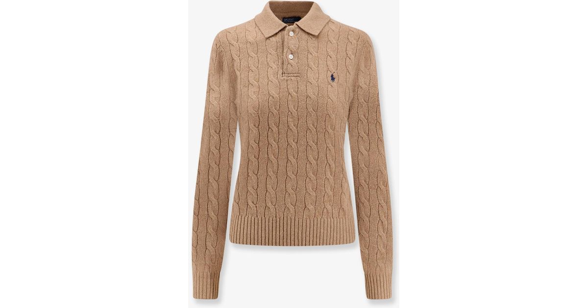 Polo Ralph Lauren Cable Knit Wool And Cashmere Polo Sweater in Natural ...