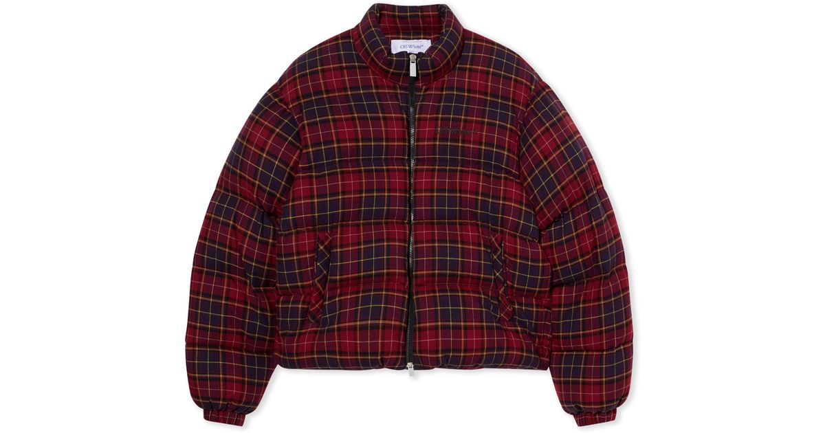 Off-White c/o Virgil Abloh Spray Arrow Check Flannel Down Jacket in Red ...