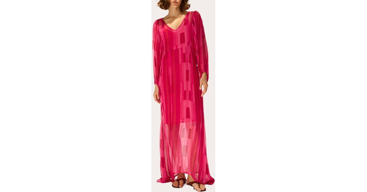 Natalie Martin Alice Sheer Chiffon V-Neck Maxi Dress in Pink | Lyst