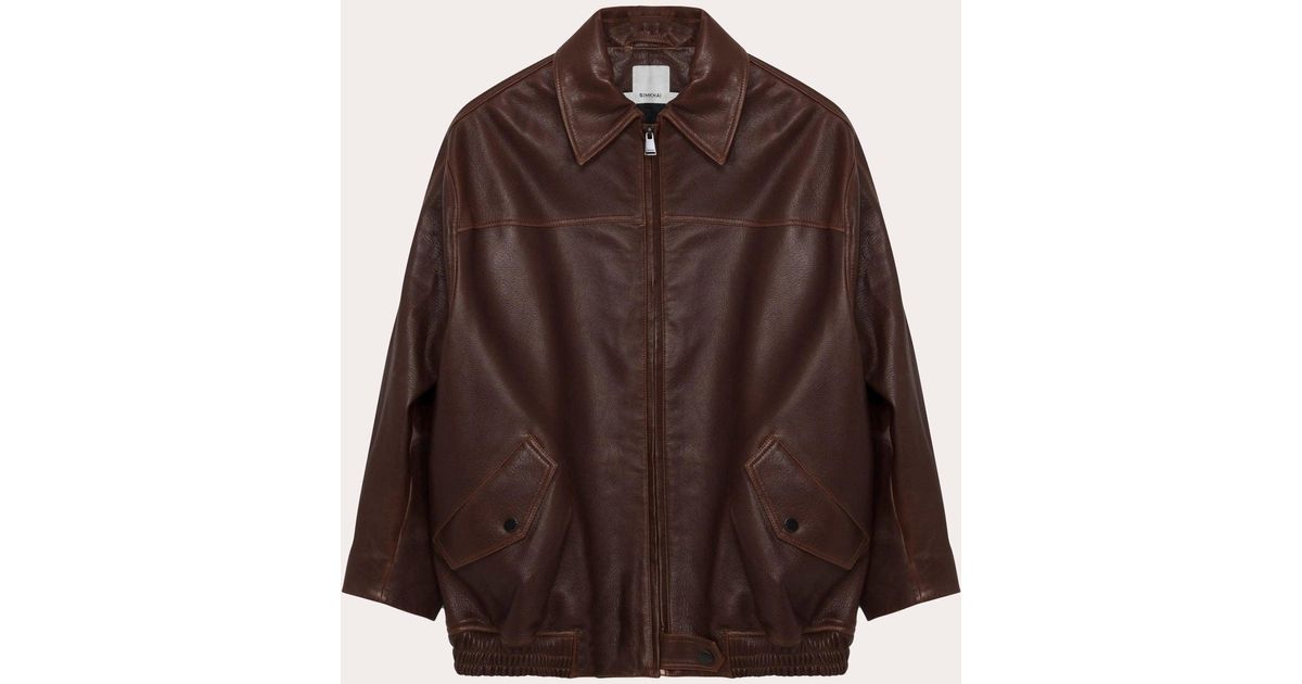 Jonathan Simkhai Huntington Oversized Leather Jacket in Brown | Lyst