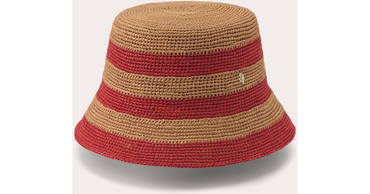 Helen Kaminski Aleki Stripe Raffia Bucket Hat in Red | Lyst