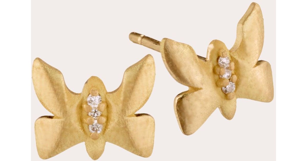 Elizabeth Moore Butterfly 18K Diamond Stud Earrings in Natural | Lyst