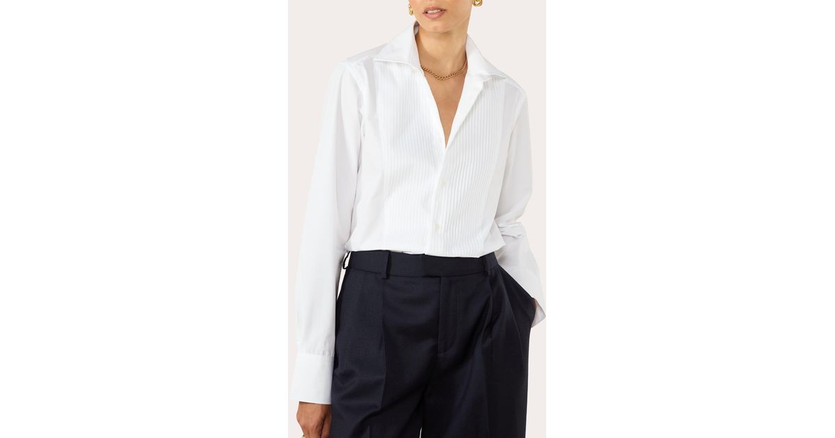 With Nothing Underneath The Dress Organic Poplin Pintuck Shirt in White ...