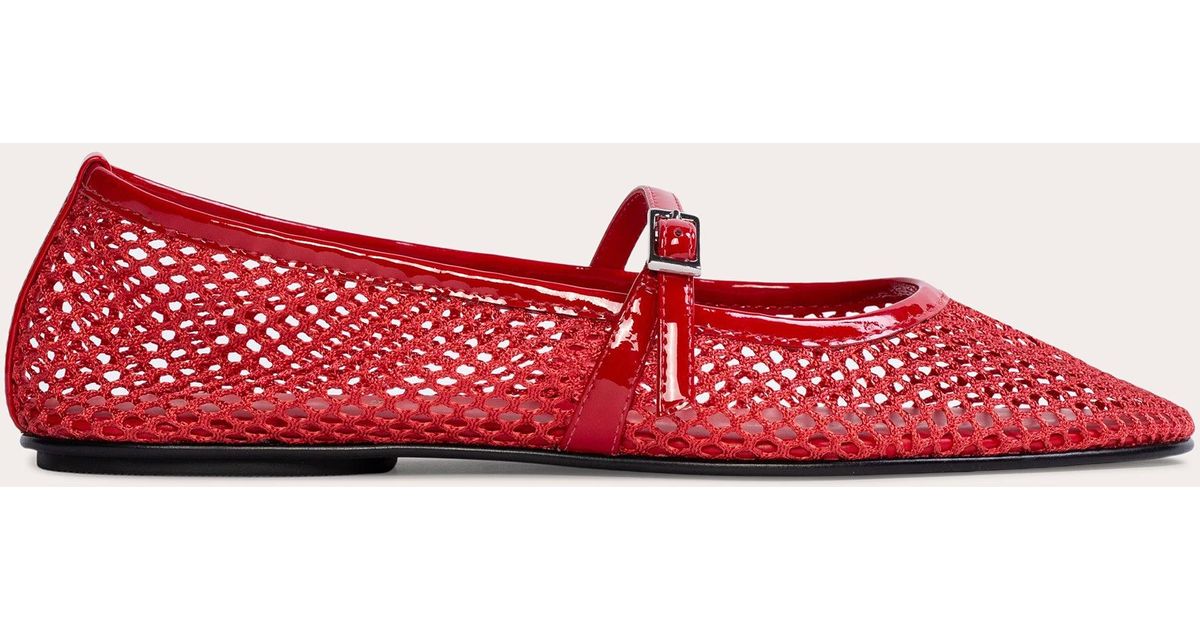 Black Suede Studio Mika Fishnet Leather Ballerina Flat in Red | Lyst