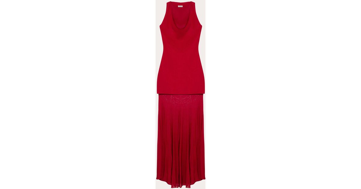 Jonathan Simkhai Xena Sheer Knit Combo Cowl Neck Maxi Dress in Red | Lyst