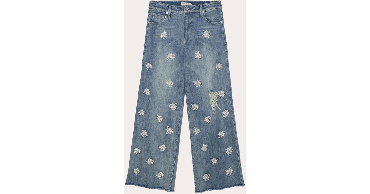 Jonathan Simkhai Jude Crystal-Embellished Wide-Leg Crop Jeans in Blue ...
