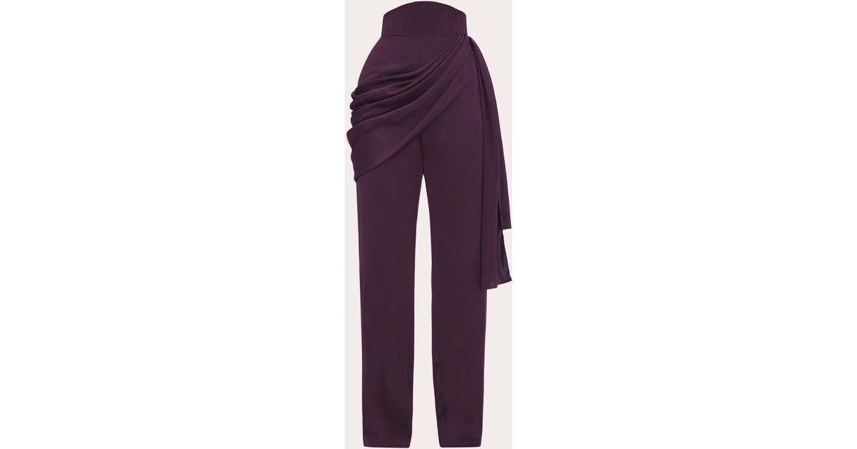 Andrea Iyamah Loti Draped Corset-Detail Satin Pants in Purple | Lyst