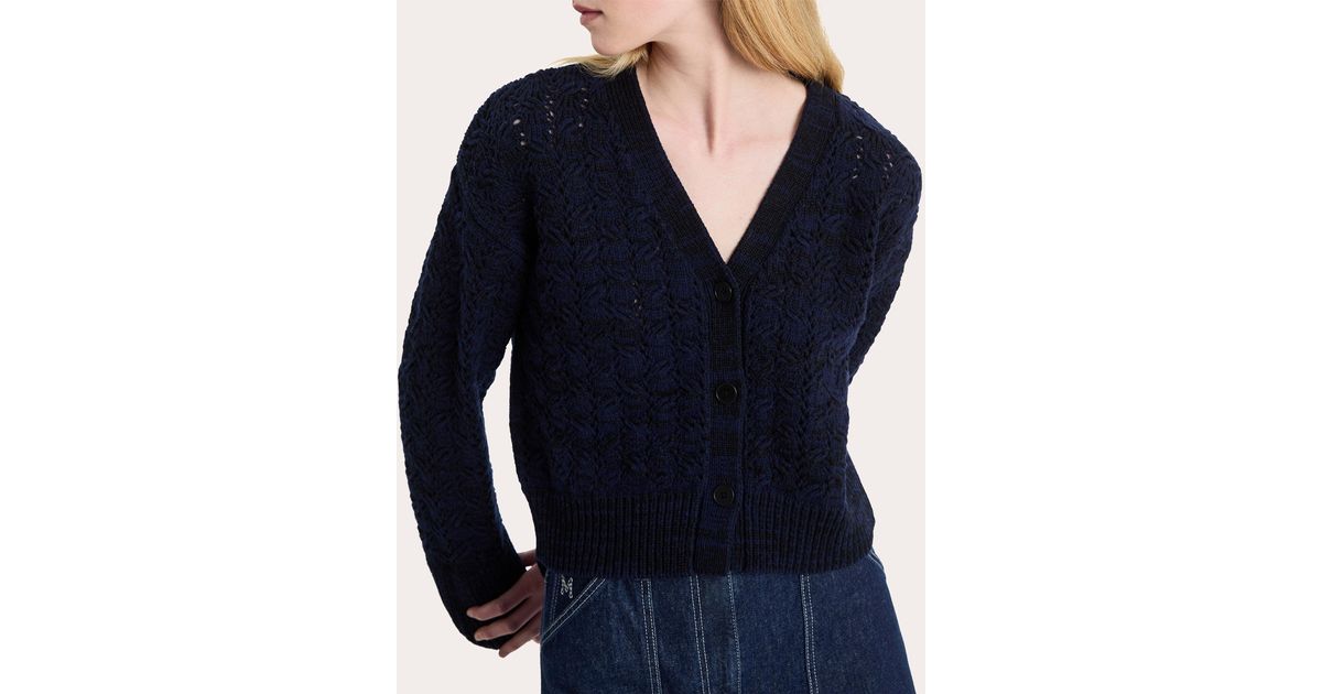 Merlette Haydee Pointelle Knit Wool Cardigan in Blue | Lyst