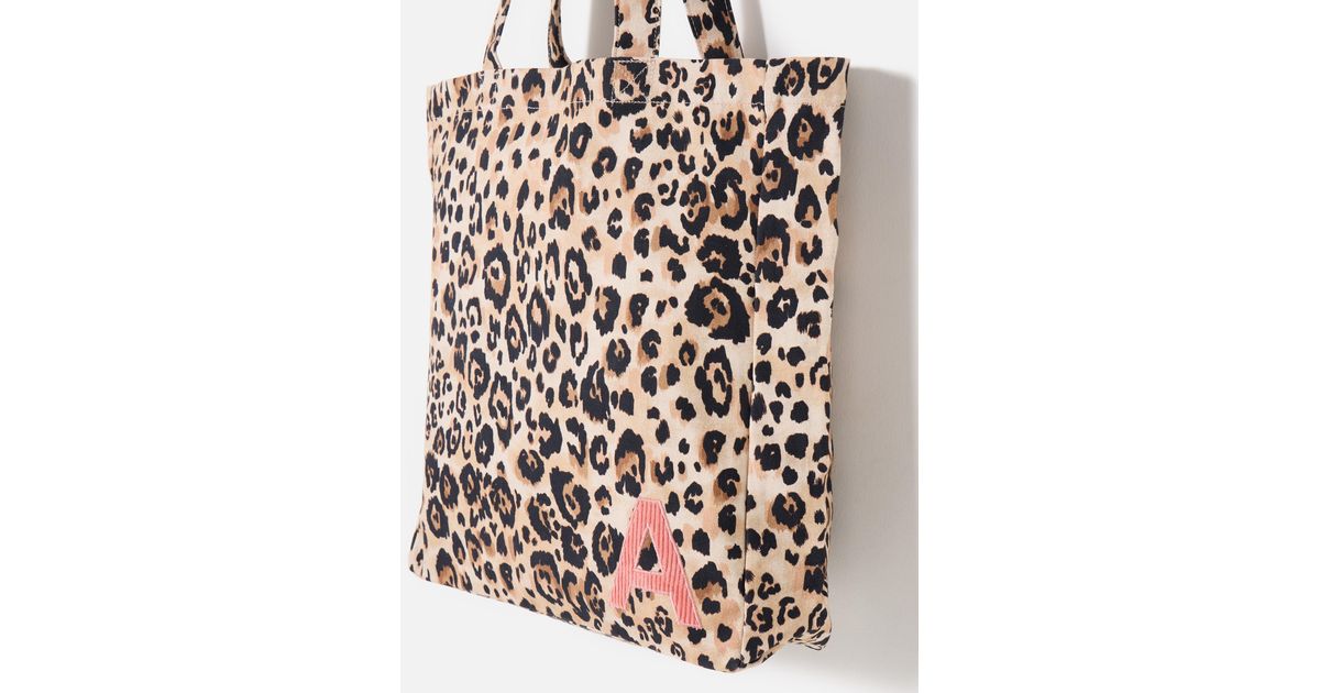 Oliver Bonas Leopard Print Alphabet Initial Fabric Tote Shopper Bag in ...