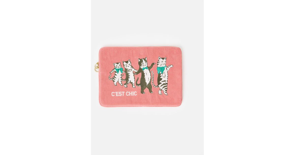 Oliver Bonas Corduroy Dancing Cats Laptop Case in Pink | Lyst UK
